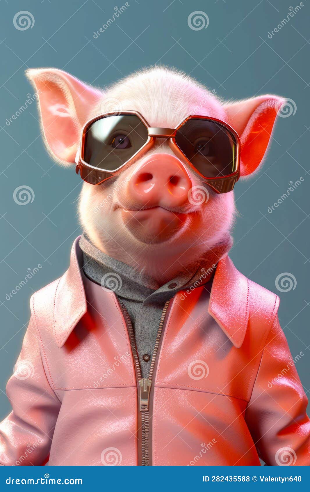 Pig Wearing Pink Leather Jacket and Goggles with Red Leather Jacket on ...