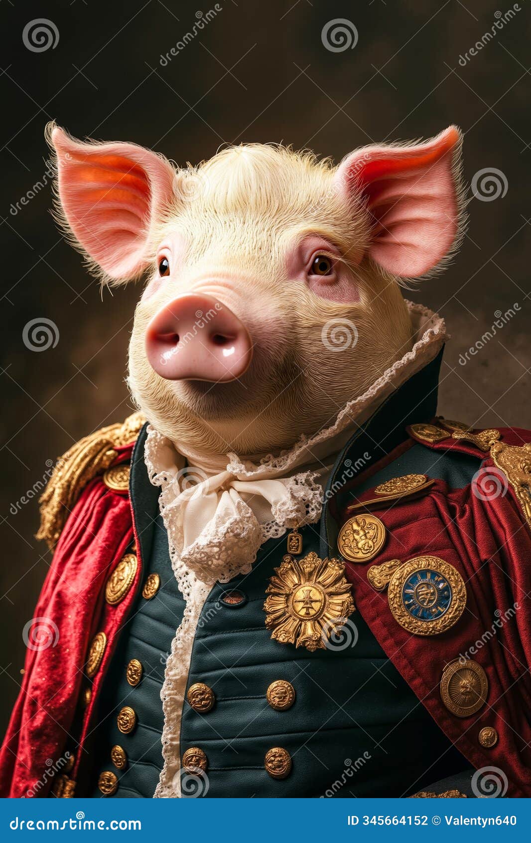 A Pig Dressed in a Military Uniform with a Red Cape Stock Photo - Image ...