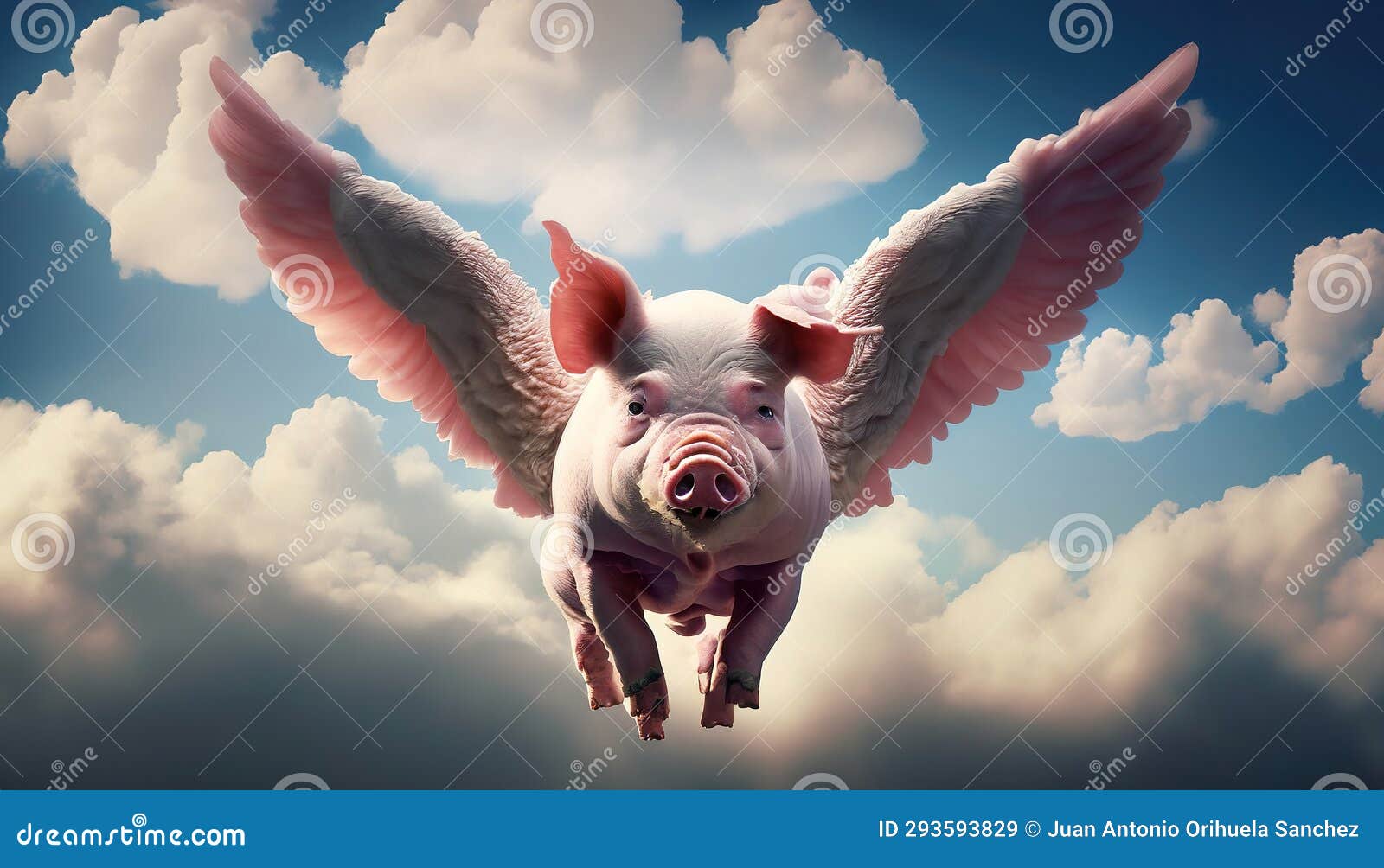 Pig with Wings Flying between Clouds. Winged Pig Stock Illustration ...