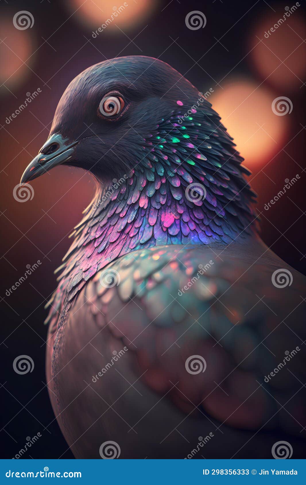 Pigeon in the Dark with Bokeh. 3d Rendering Stock Illustration ...