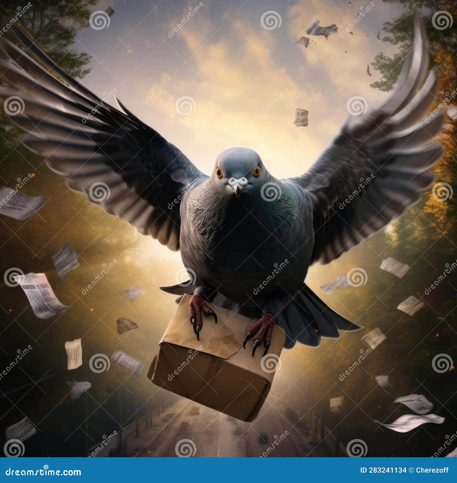A Pigeon Flies with a Parcel Stock Photo - Image of envelope, birding ...