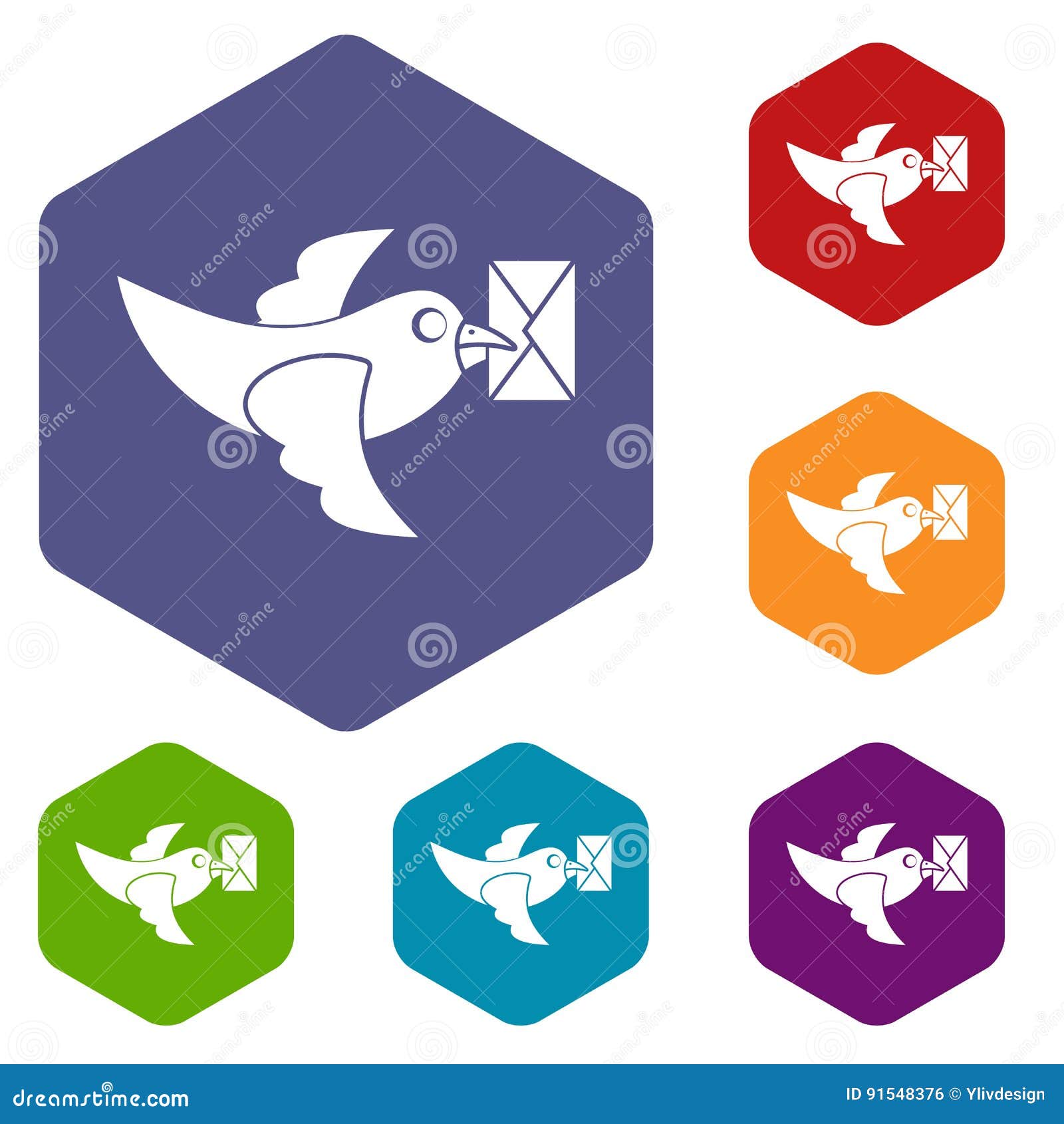Pigeon Fly with Mail Icons Set Hexagon Stock Vector - Illustration of ...