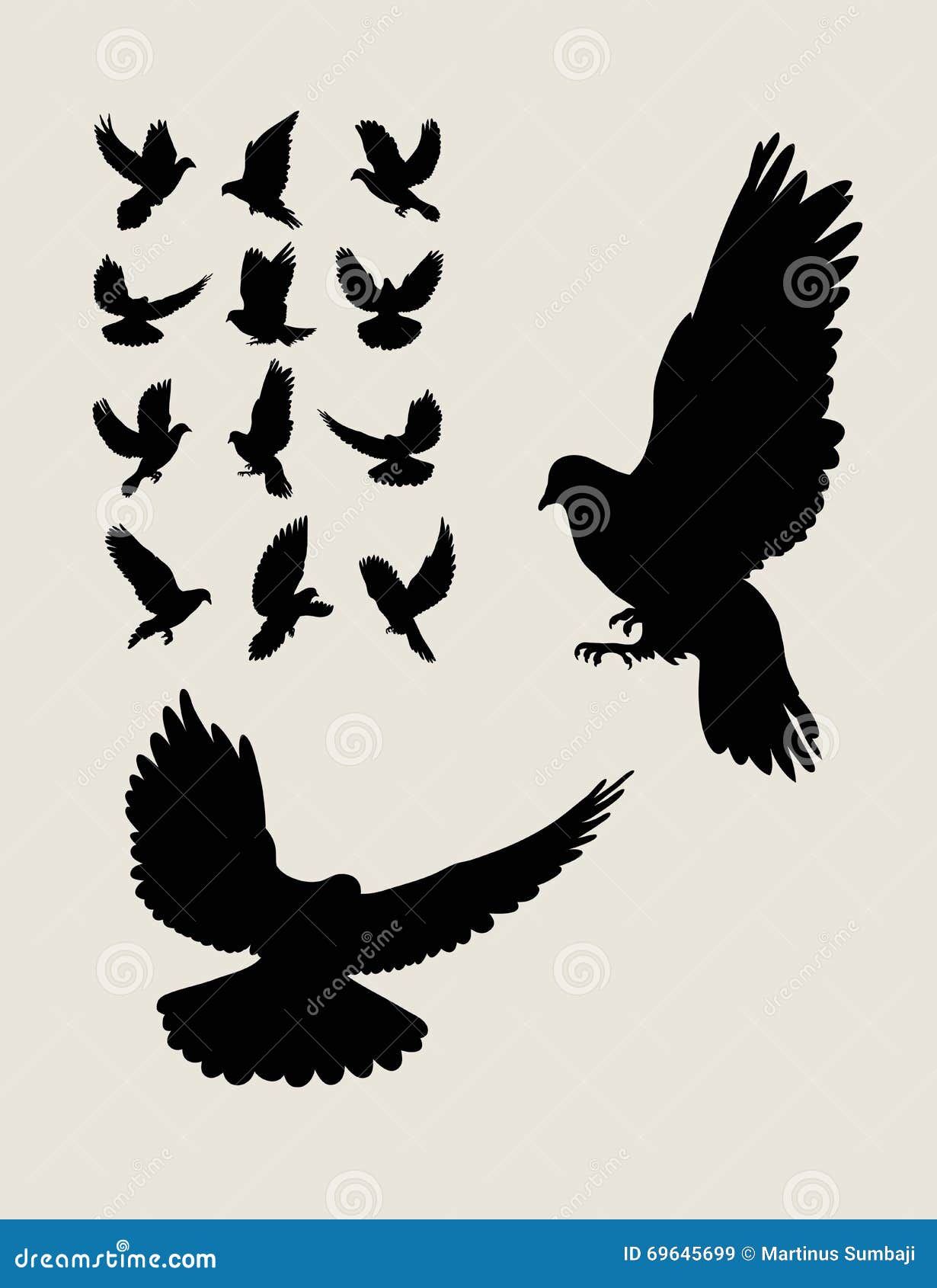 Pigeon Flying Silhouettes stock vector. Illustration of fowl - 69645699