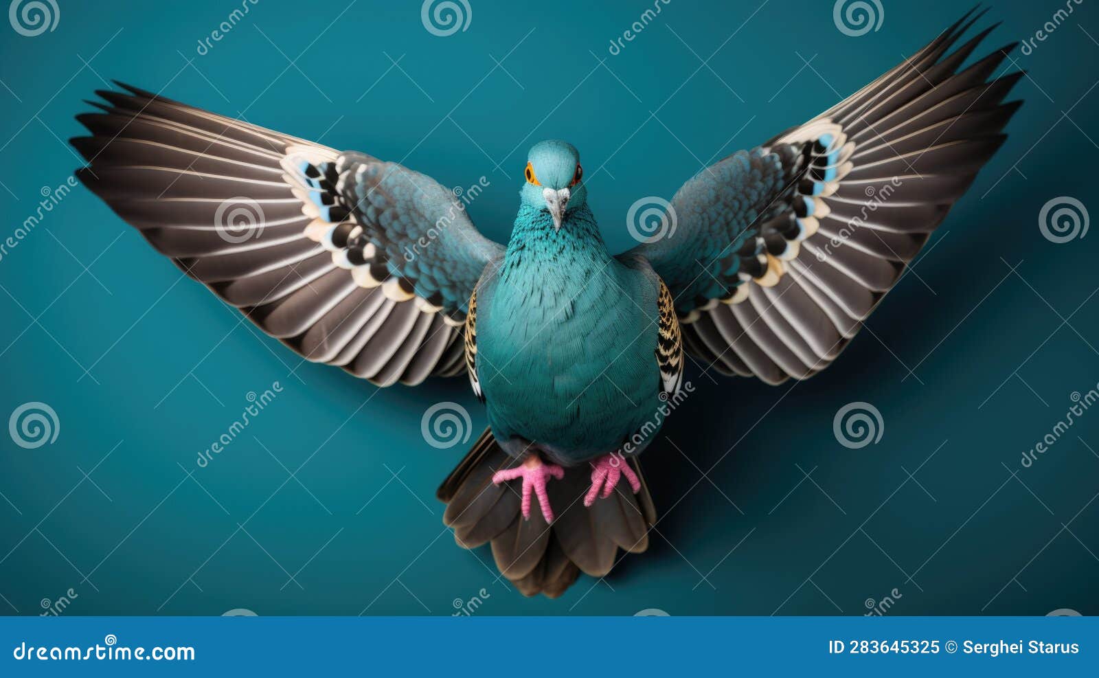 A Pigeon with Its Wings Spread Out on a Blue Background. Generative AI ...