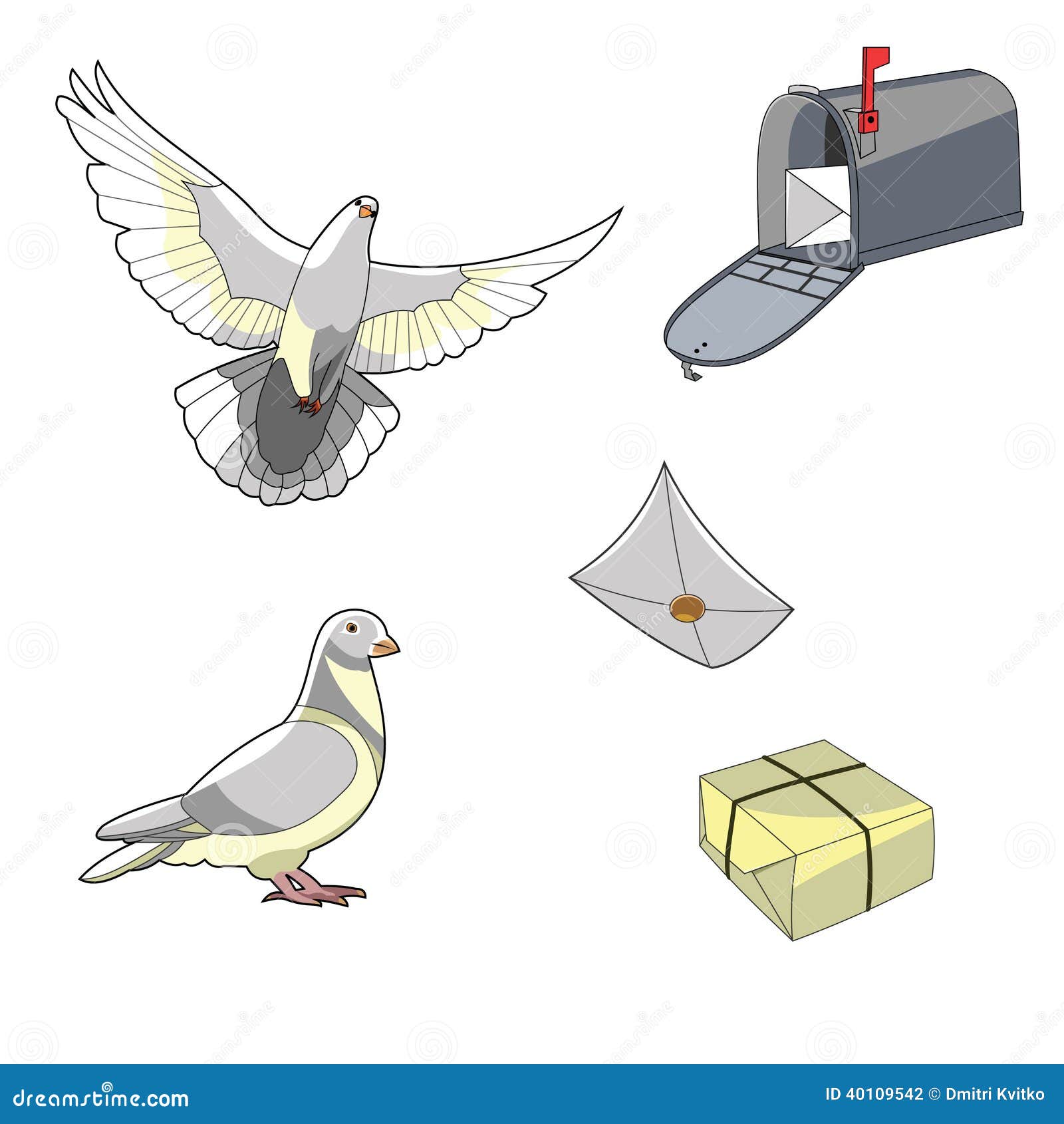 Pigeon mail set1 stock vector. Illustration of package - 40109542