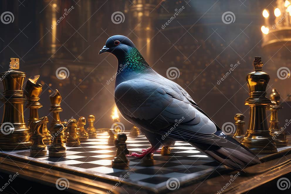 A Pigeon Perched on a Chessboard Stock Illustration - Illustration of ...