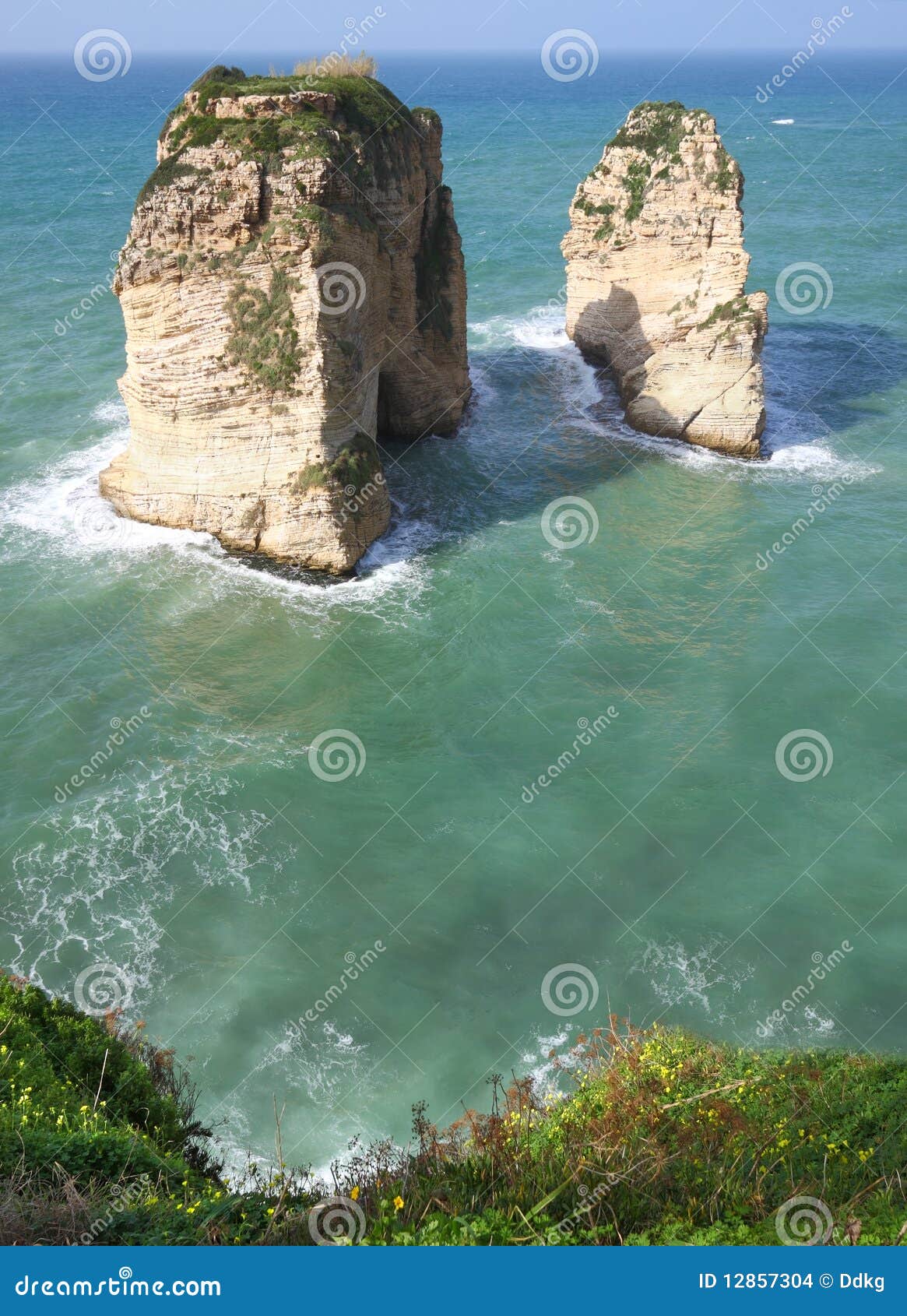 Pigeon Rocks, Beirut, Lebanon Stock Photo - Image of geology, blue ...