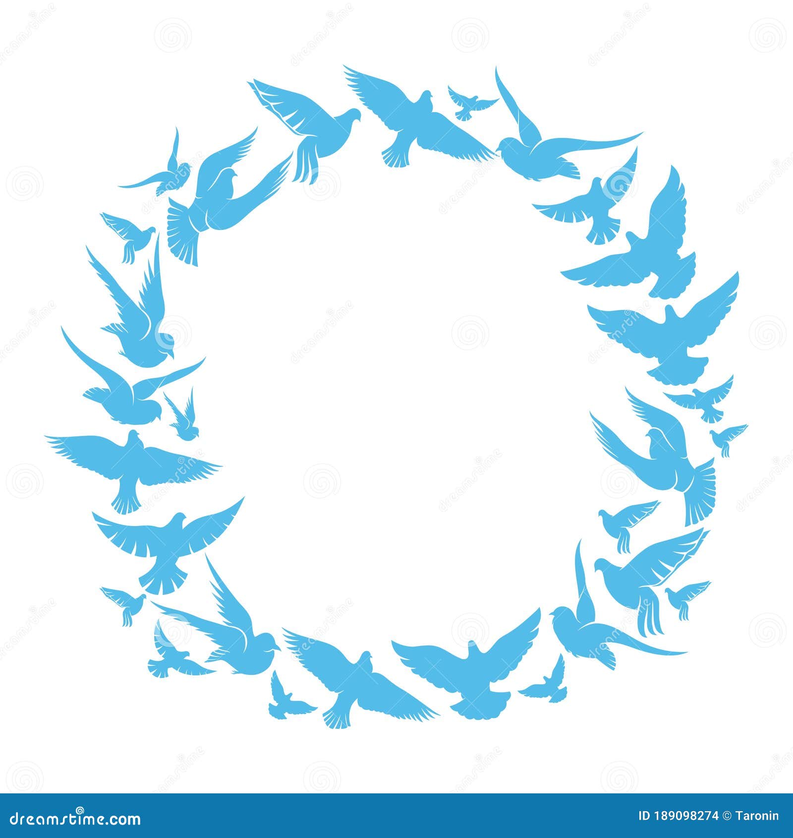 Blue Round Frame of Flying Doves. Stock Vector - Illustration of ...