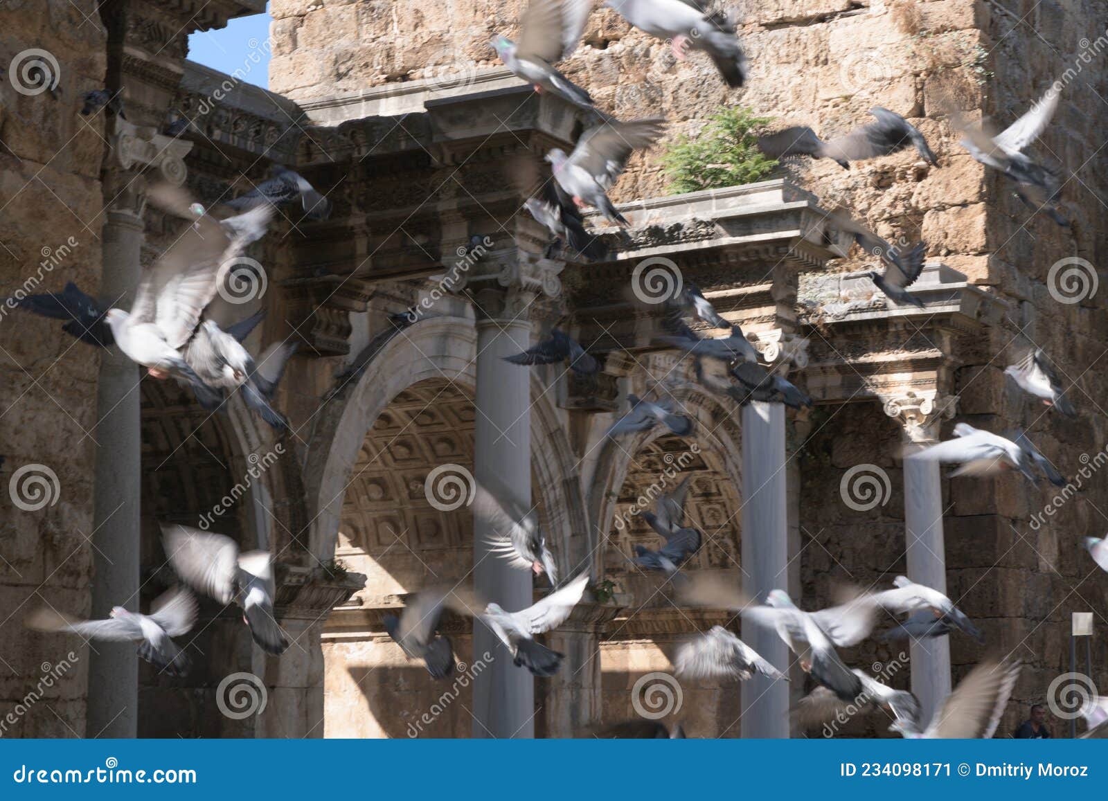 Pigeons at Hadrian Gate of Old Town Antalya Editorial Photo - Image of ...