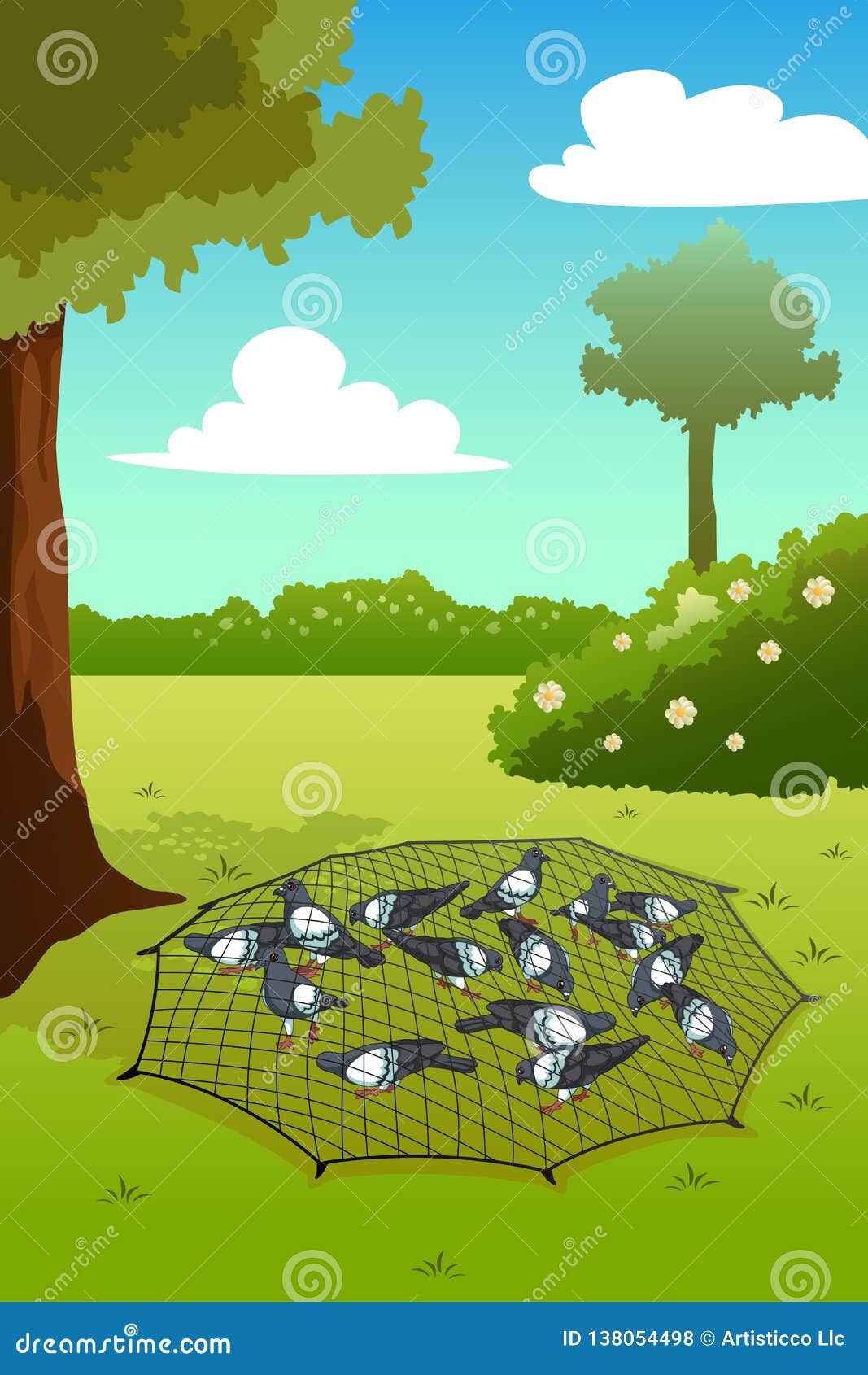 Pigeons Trapped on Ground Illustration Stock Vector - Illustration of ...
