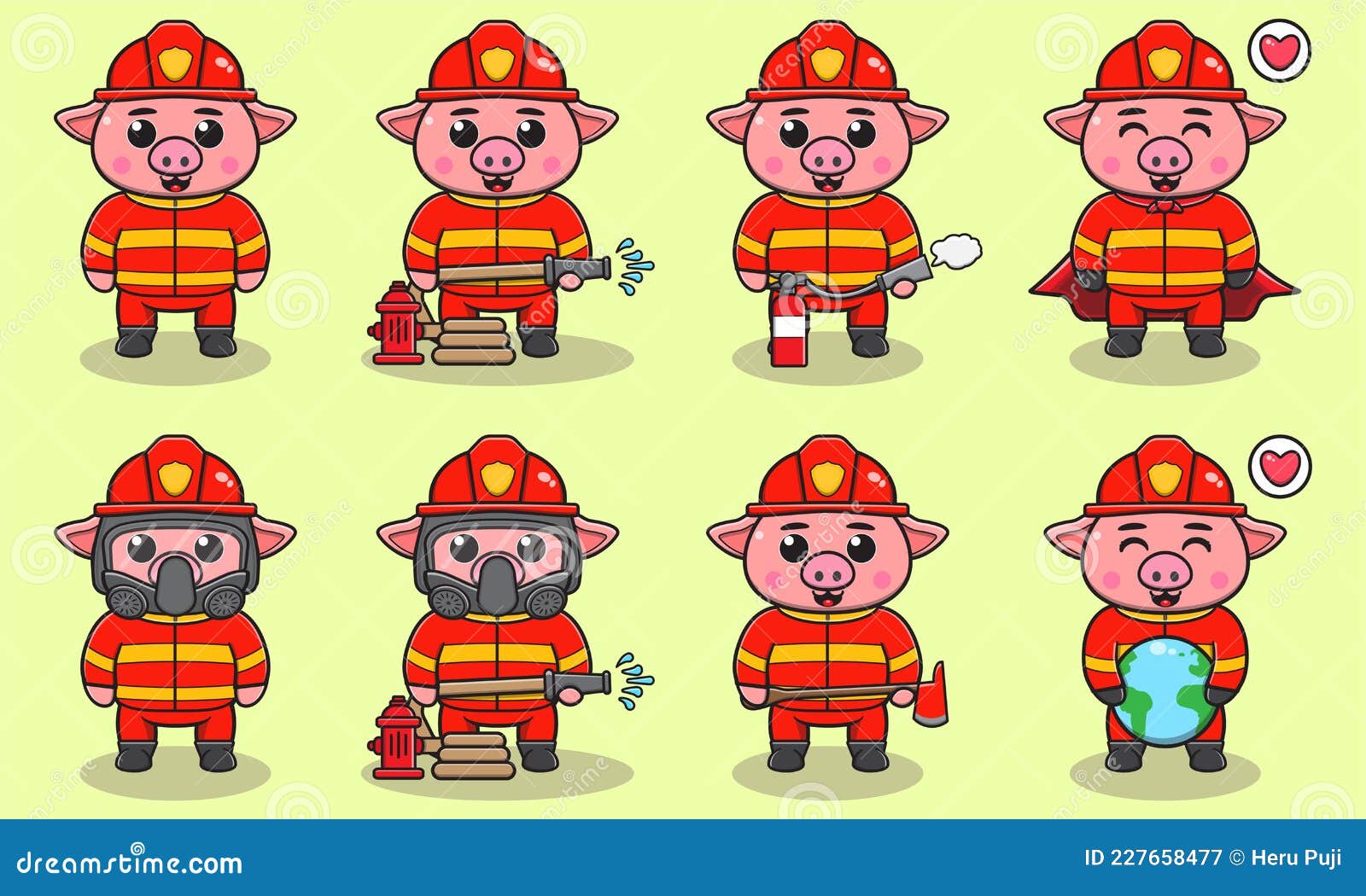 Vector Illustration of Pig Firefighters Stock Vector - Illustration of ...