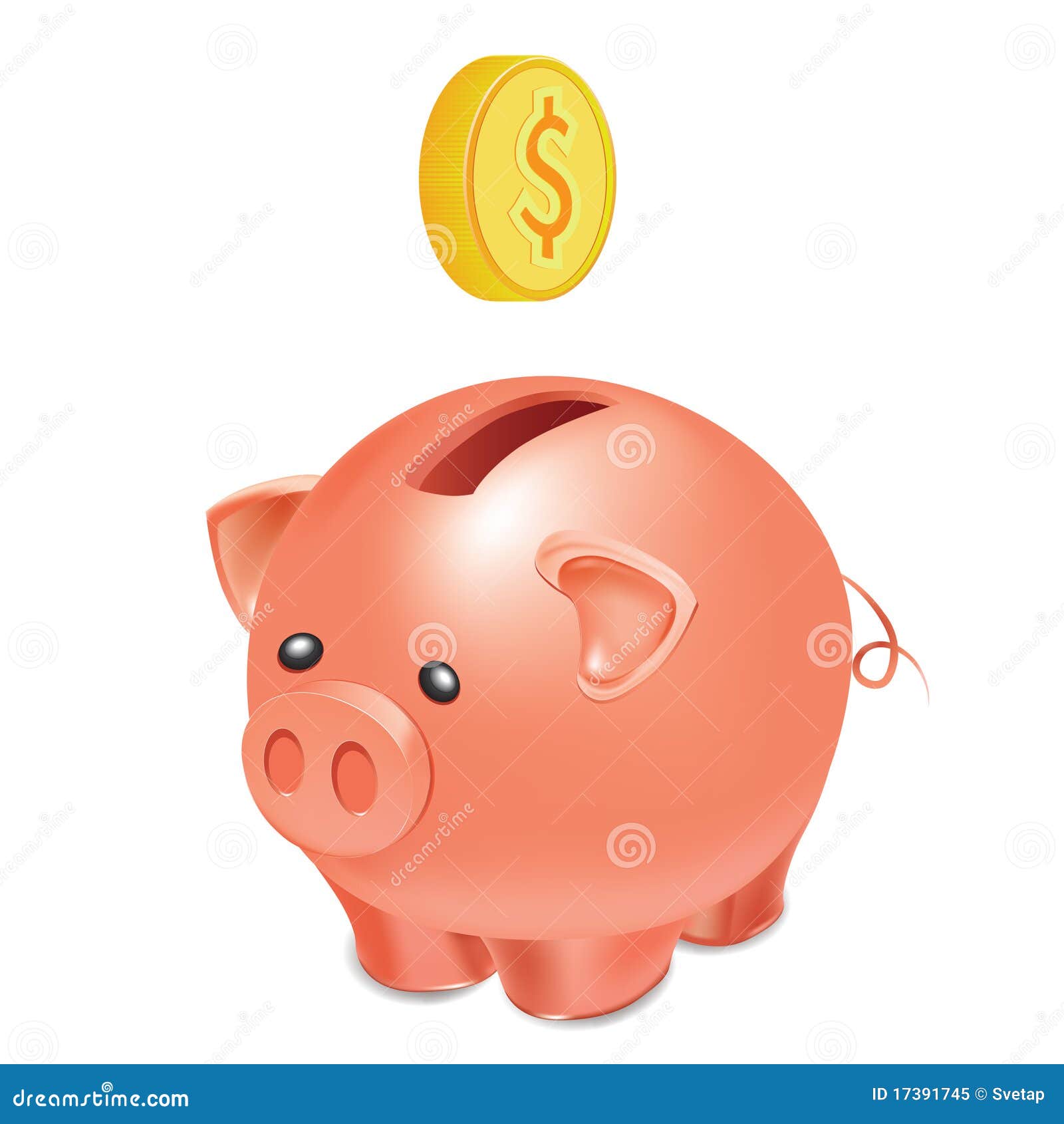 Piggy Bank And Growing Stacks Of Coins In Cel Shading Style - 3D ...