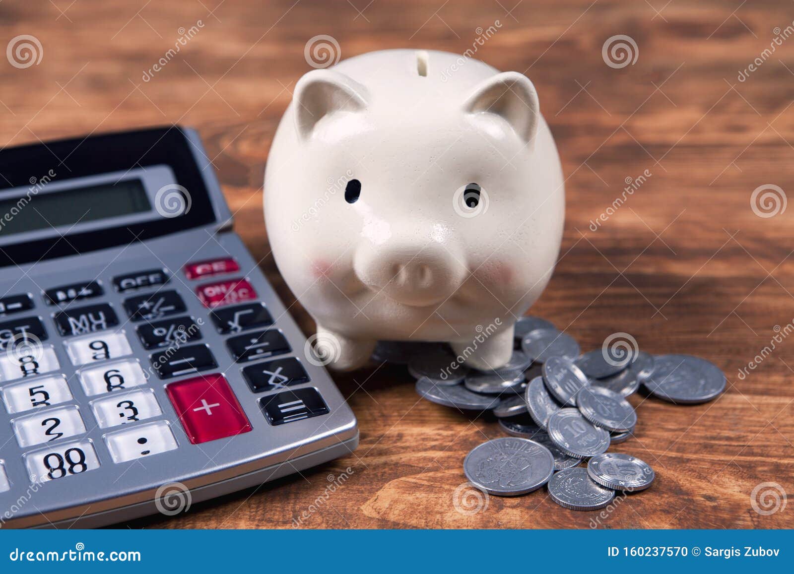 Piggy Bank, Calculator and Coins Stock Photo - Image of investment ...