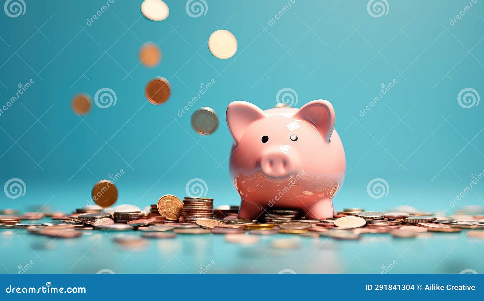 Piggy Bank with Coins on a Blue Background Stock Illustration ...