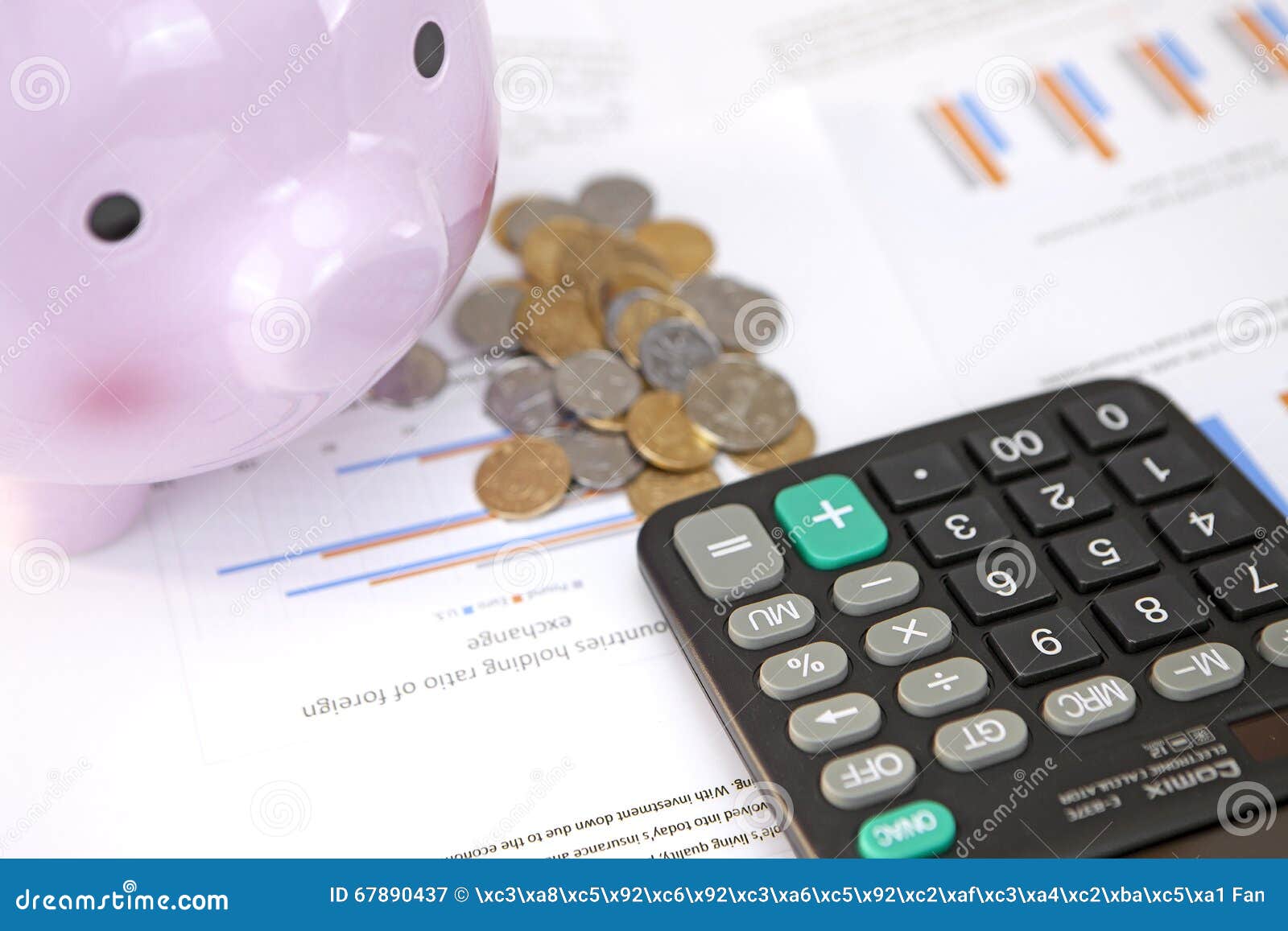 Piggy Bank,coins and Calculator on Diagrams Stock Image - Image of cash ...