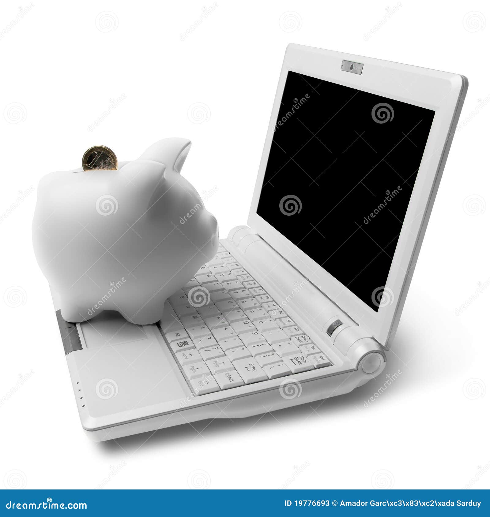Piggy bank with computer stock image. Image of finance - 19776693