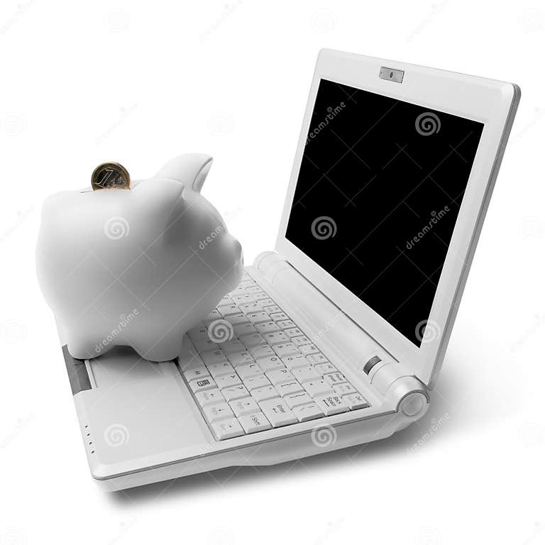 Piggy bank with computer stock image. Image of finance - 19776693