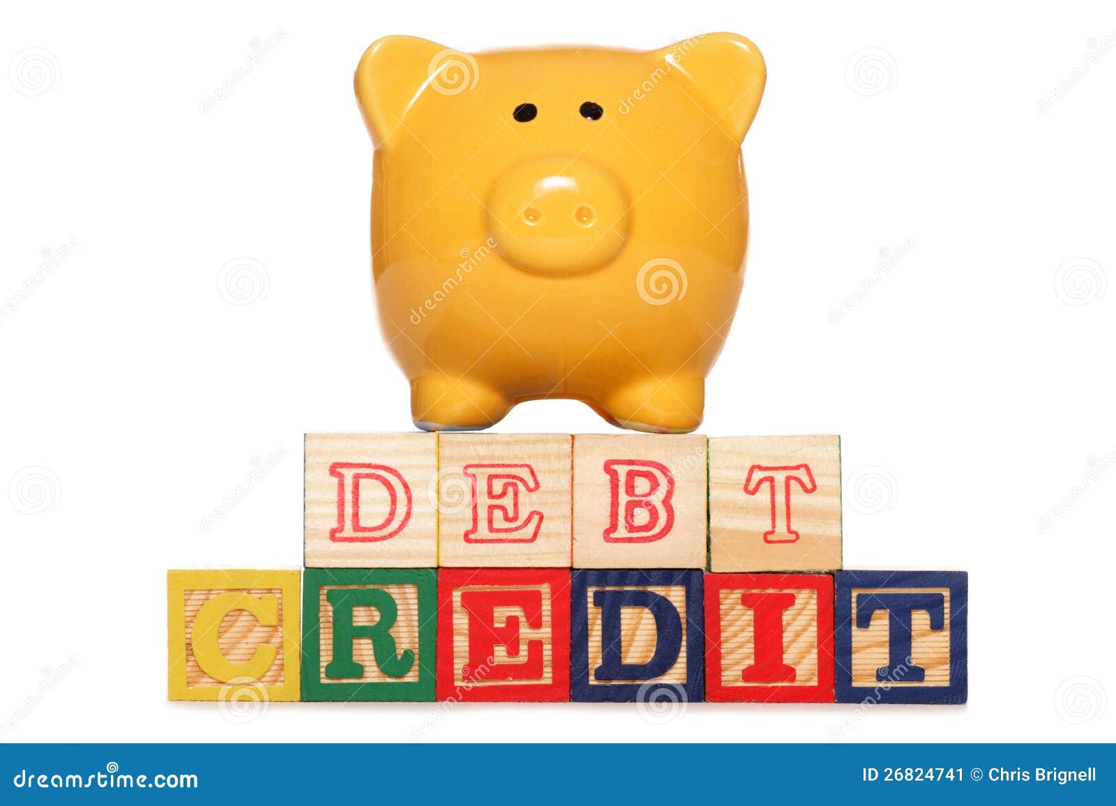 Piggy Bank with Debt and Credit Text Stock Image - Image of blocks ...