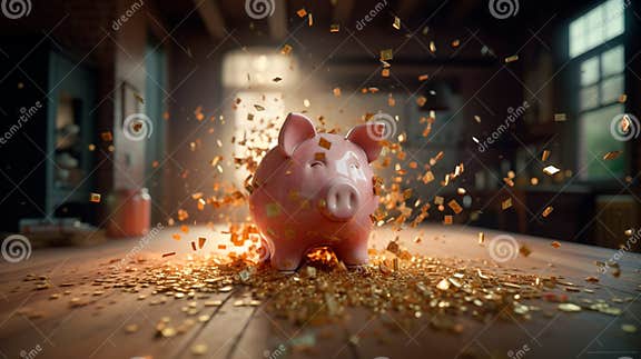 Piggy Bank Exploding. Generative AI Stock Illustration - Illustration ...