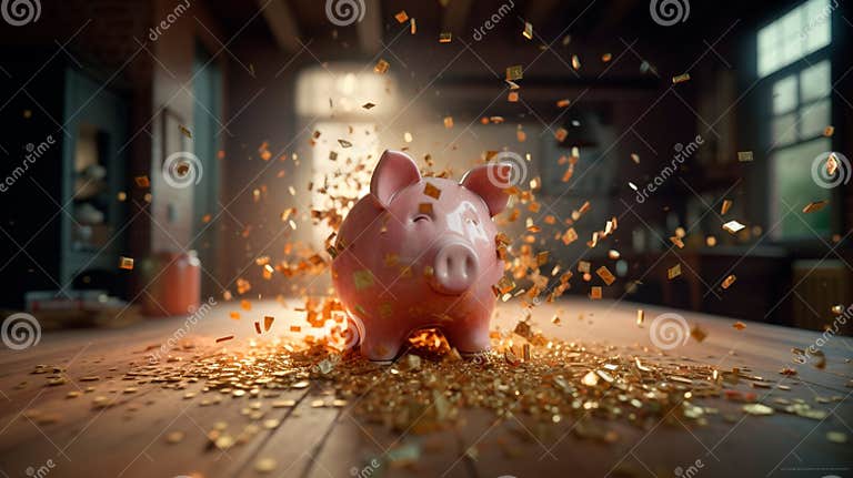 Piggy Bank Exploding. Generative AI Stock Illustration - Illustration ...