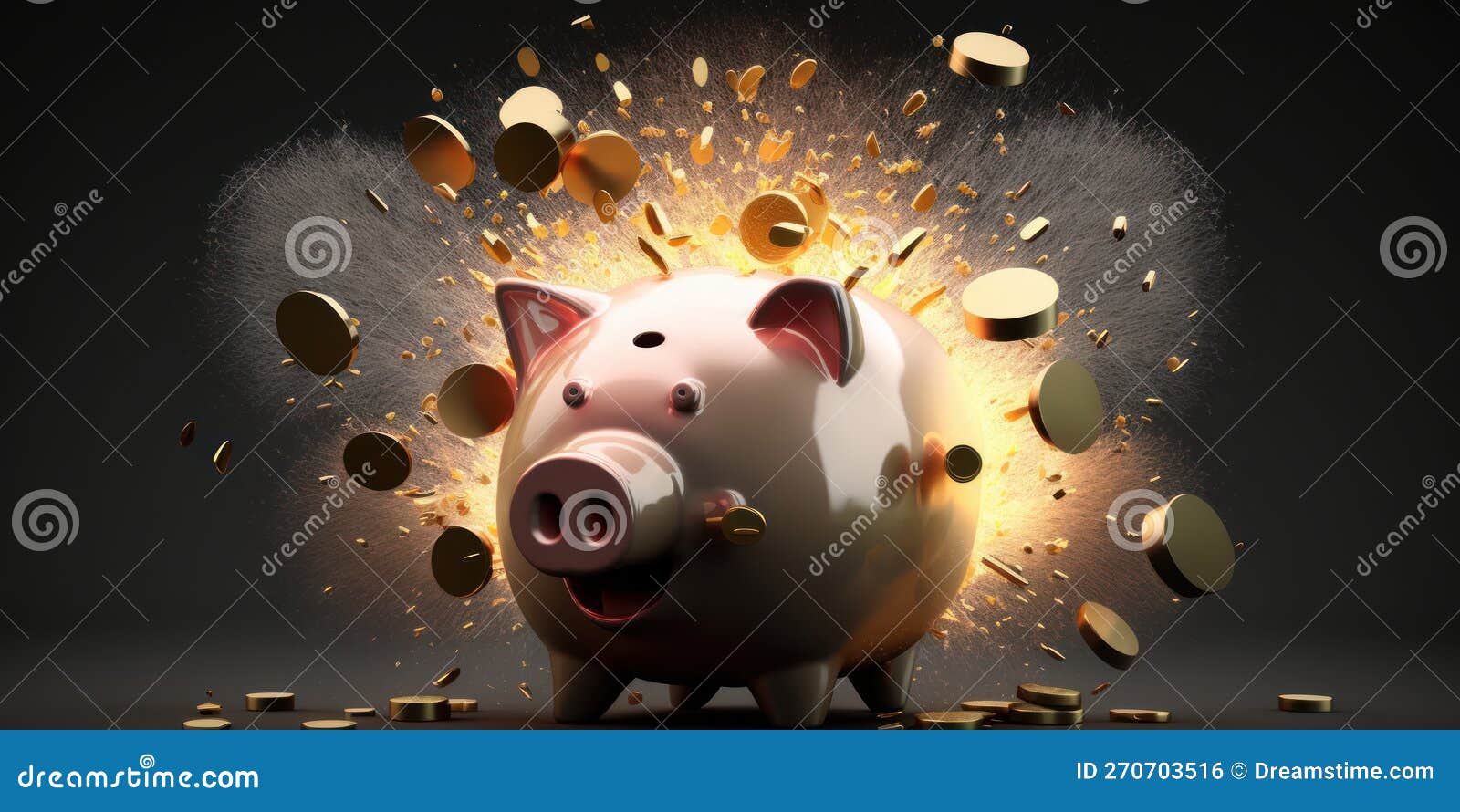 Piggy bank exploding stock photo. Image of savings, prize - 270703516