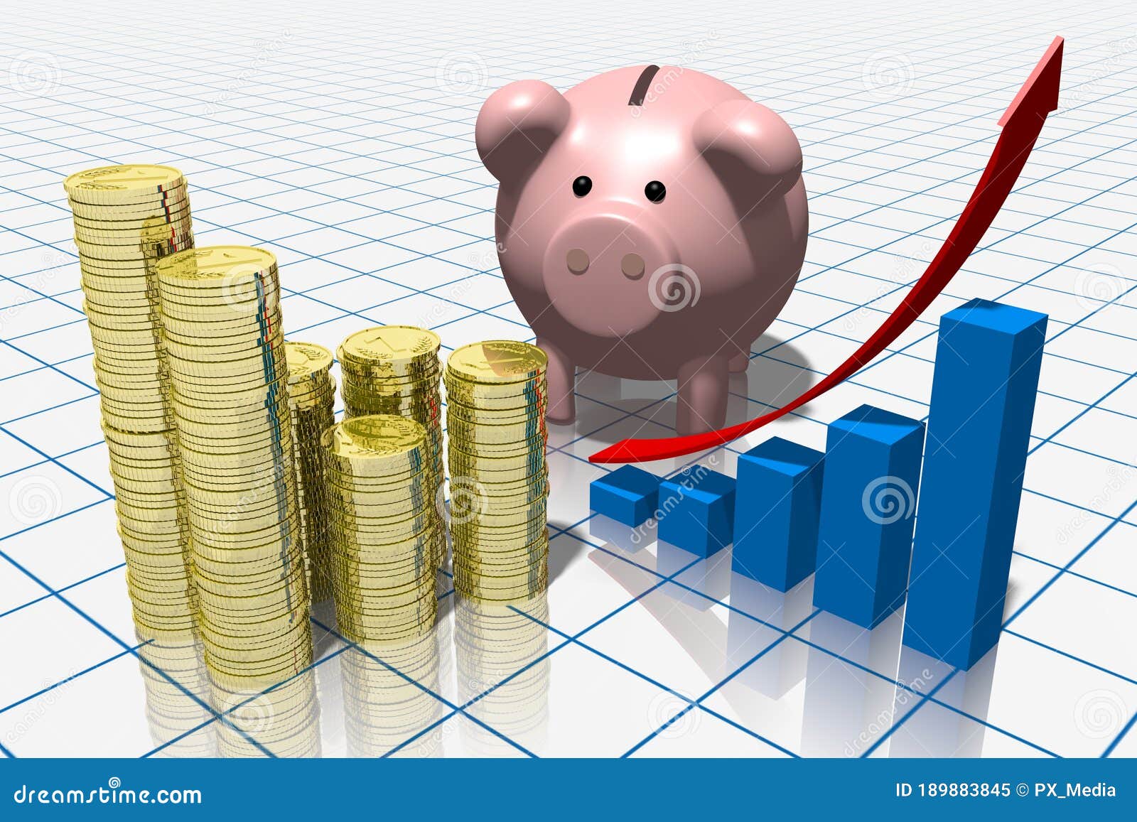 Piggy-bank, Growth Chart - 3D Illustration Stock Illustration ...