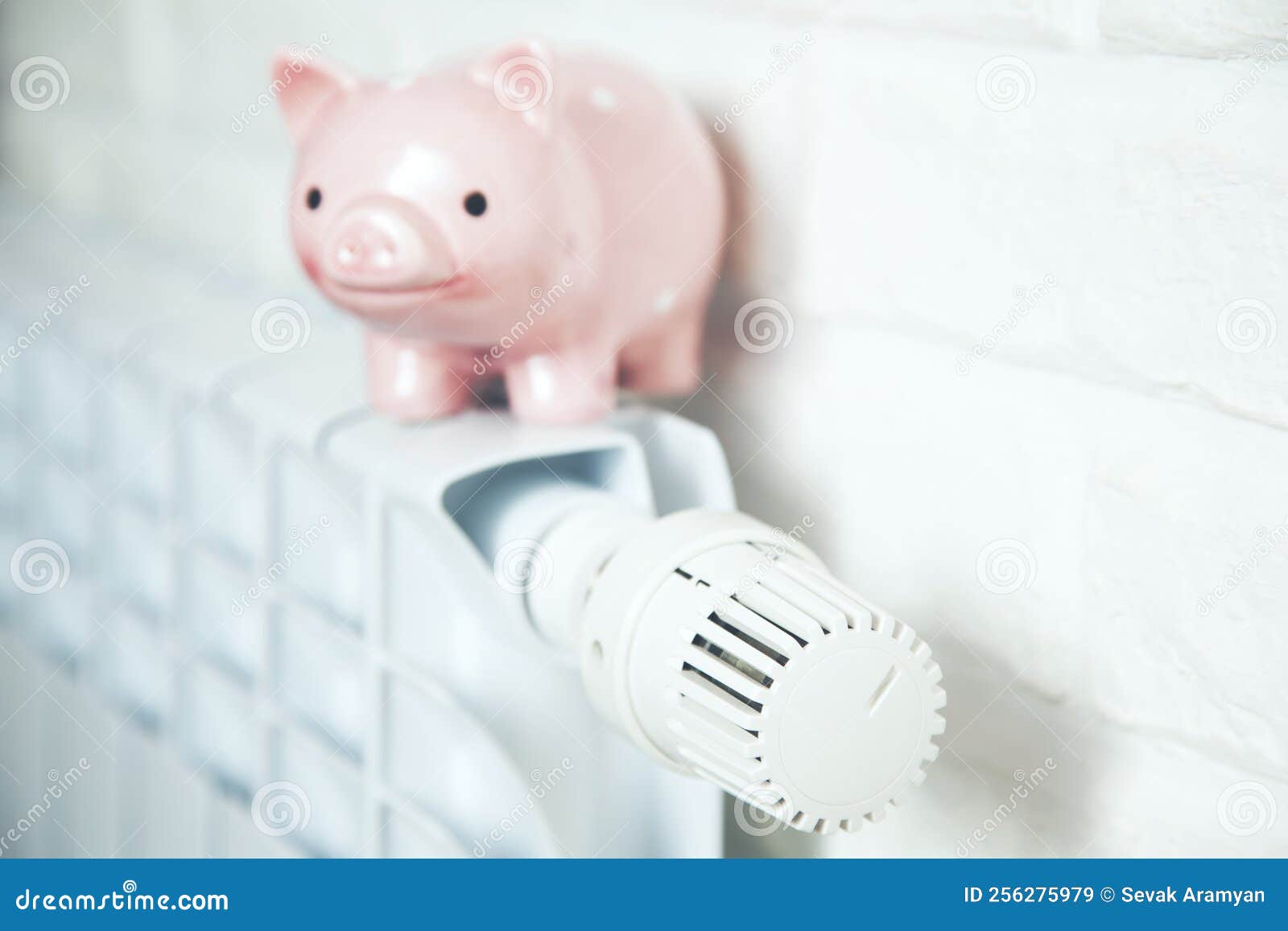 Piggy Bank on Heating Radiator with Temperature Regulator Stock Image ...