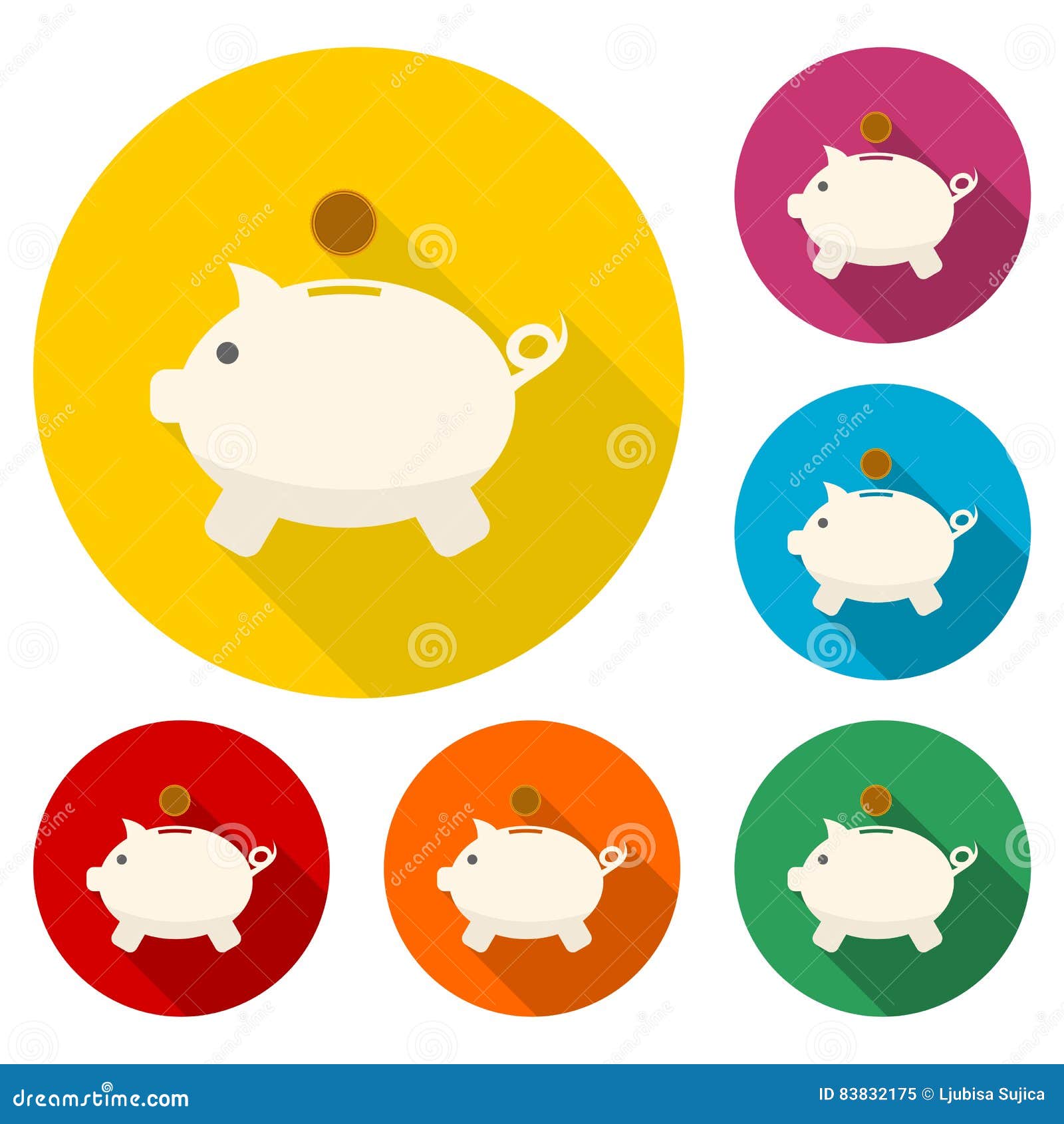 Piggy Bank Icons Set with Long Shadow Stock Vector - Illustration of ...