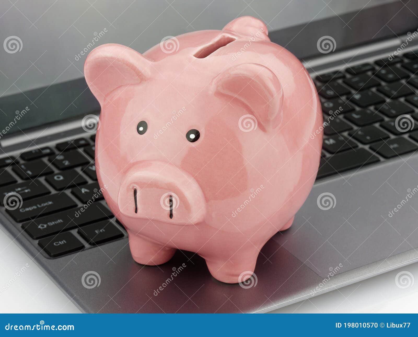Piggy Bank on Laptop Computer Keyboard Stock Photo - Image of rich ...