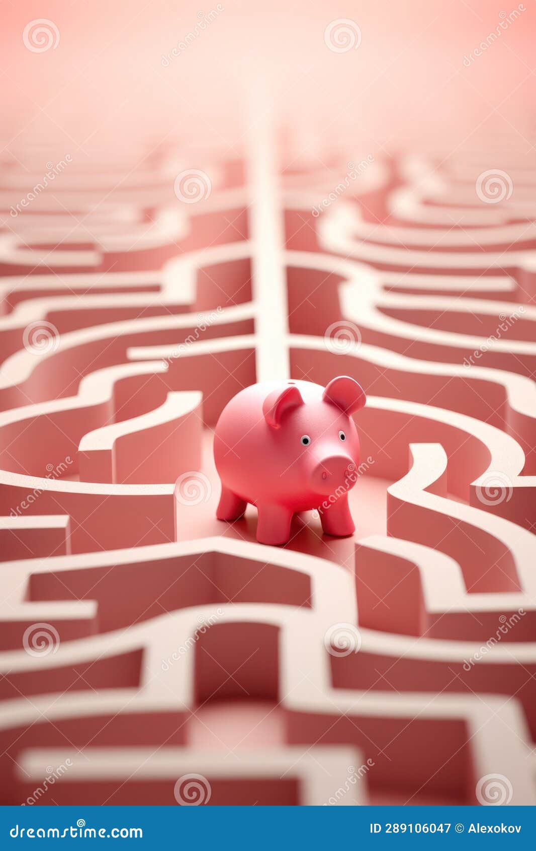 Piggy Bank in Maze on Solid Light Background - Minimal AI Generated ...