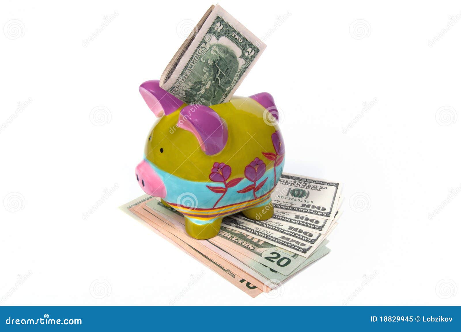 Piggy bank on money stock image. Image of piggy, business - 18829945