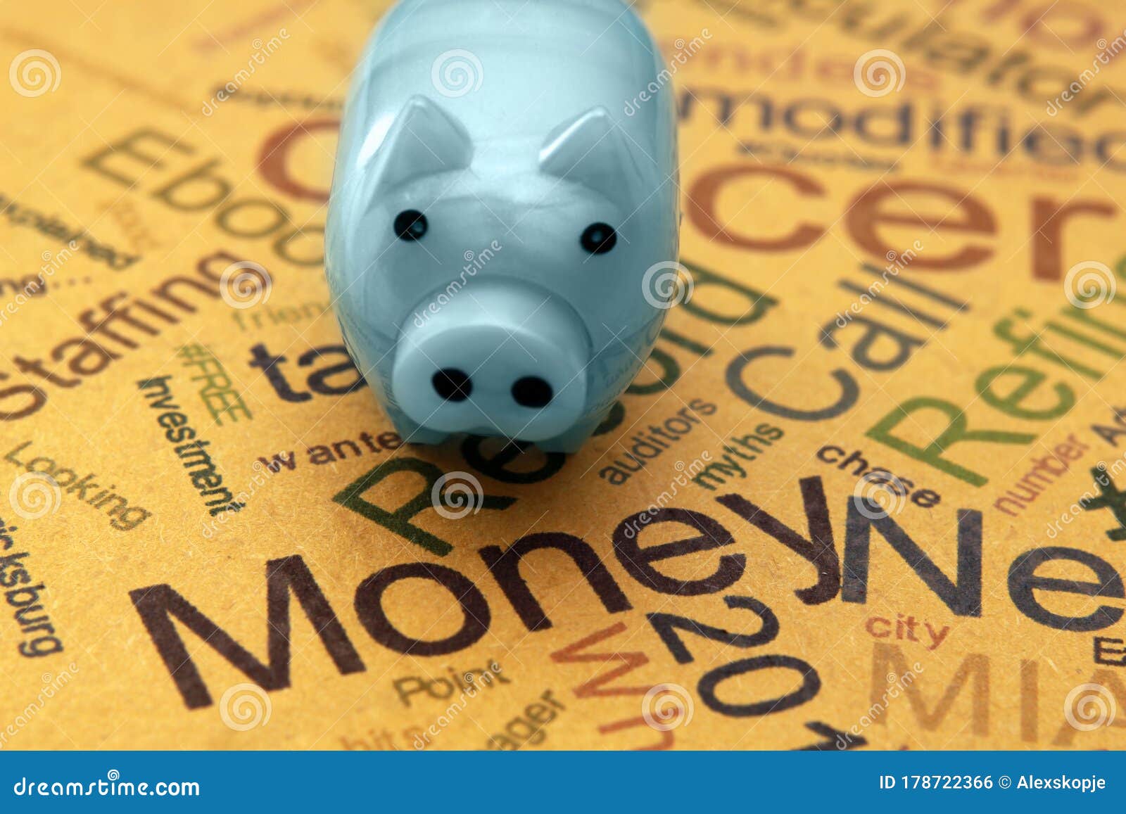 Piggy bank on money text stock photo. Image of savings - 178722366