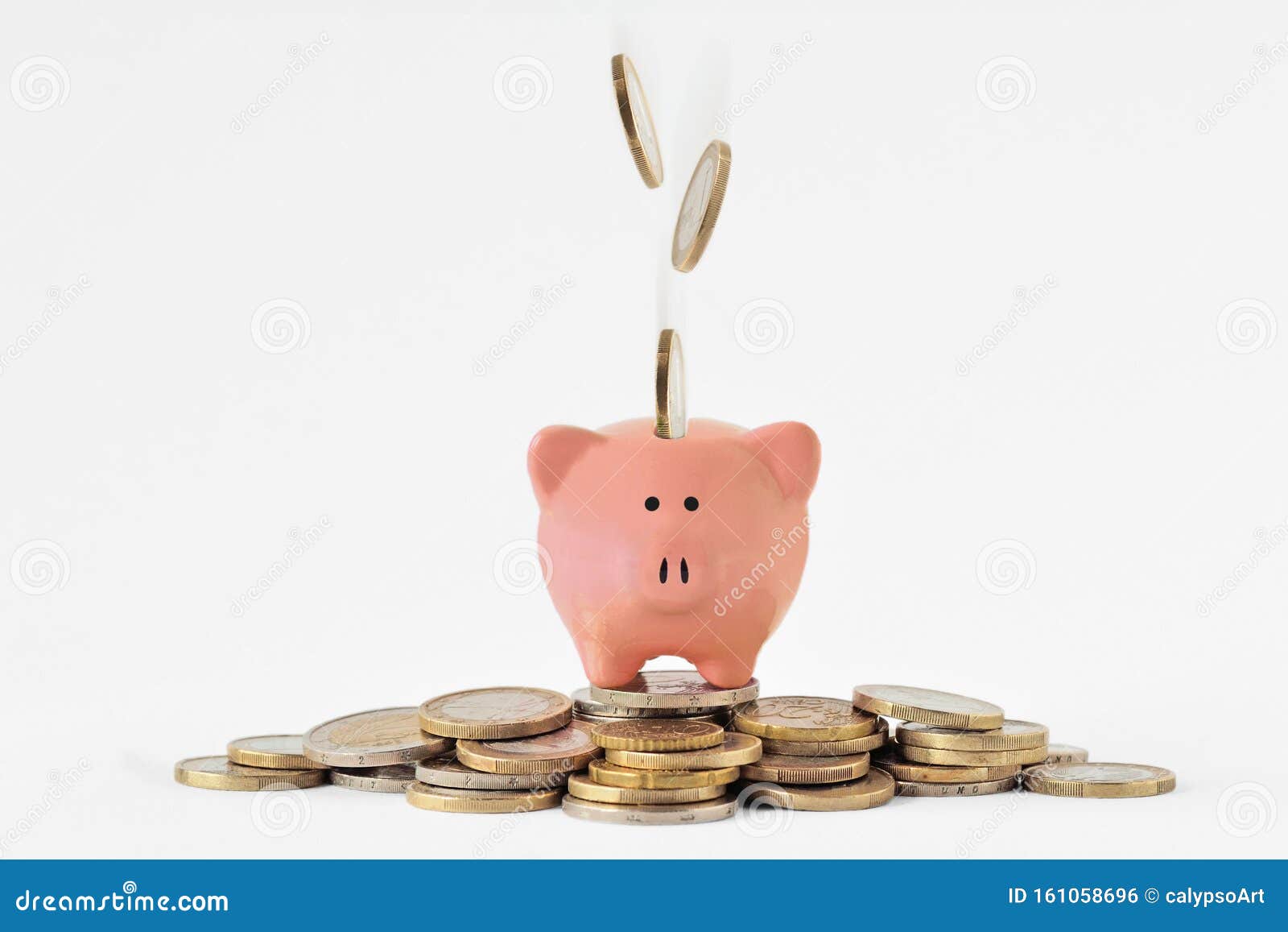 Piggy Bank on Pile of Money and Falling Euro Coins Stock Photo - Image ... Piggy Bank on Pile of Money and Falling Euro Coins Stock Photo - Image ...