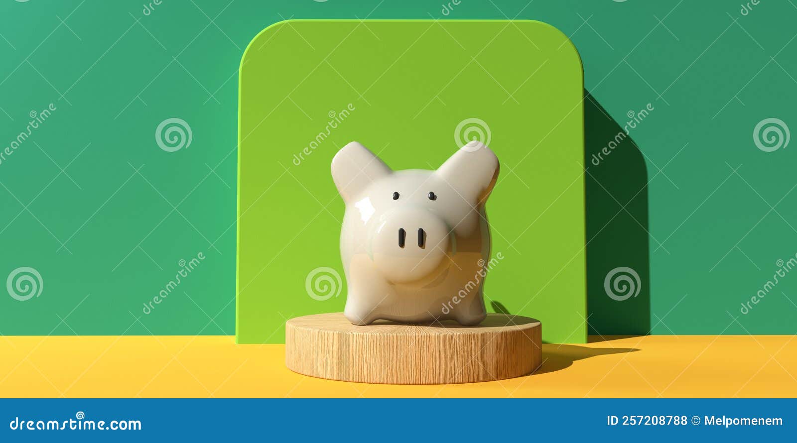 Piggy Bank on a Podium with a Square Wall - 3D Stock Illustration ...