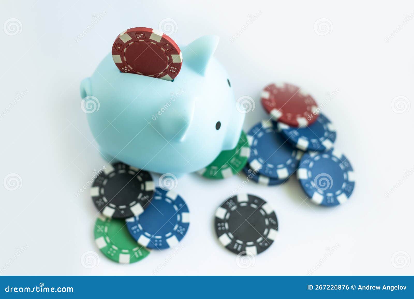 Piggy Bank and Poker Chips Isolated on White. Stock Photo - Image of ...