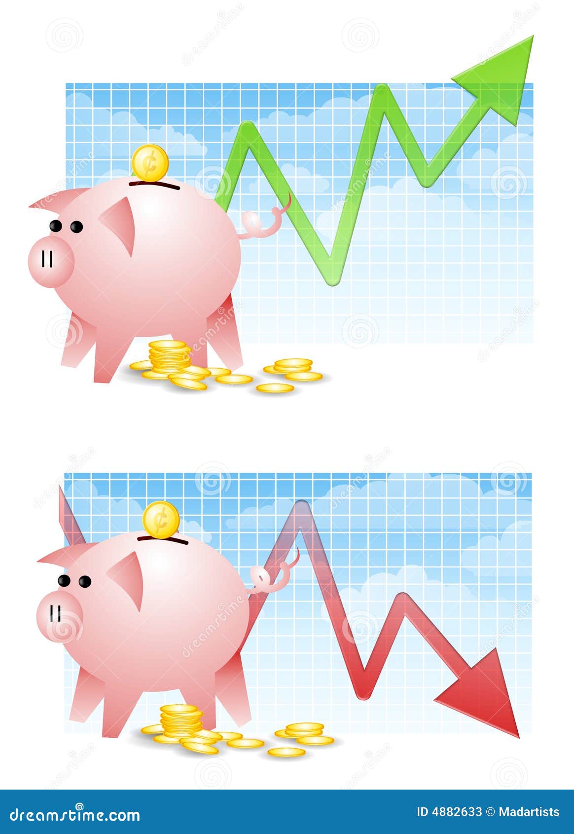 Piggy Bank Savings Up Down stock vector. Illustration of financial ...