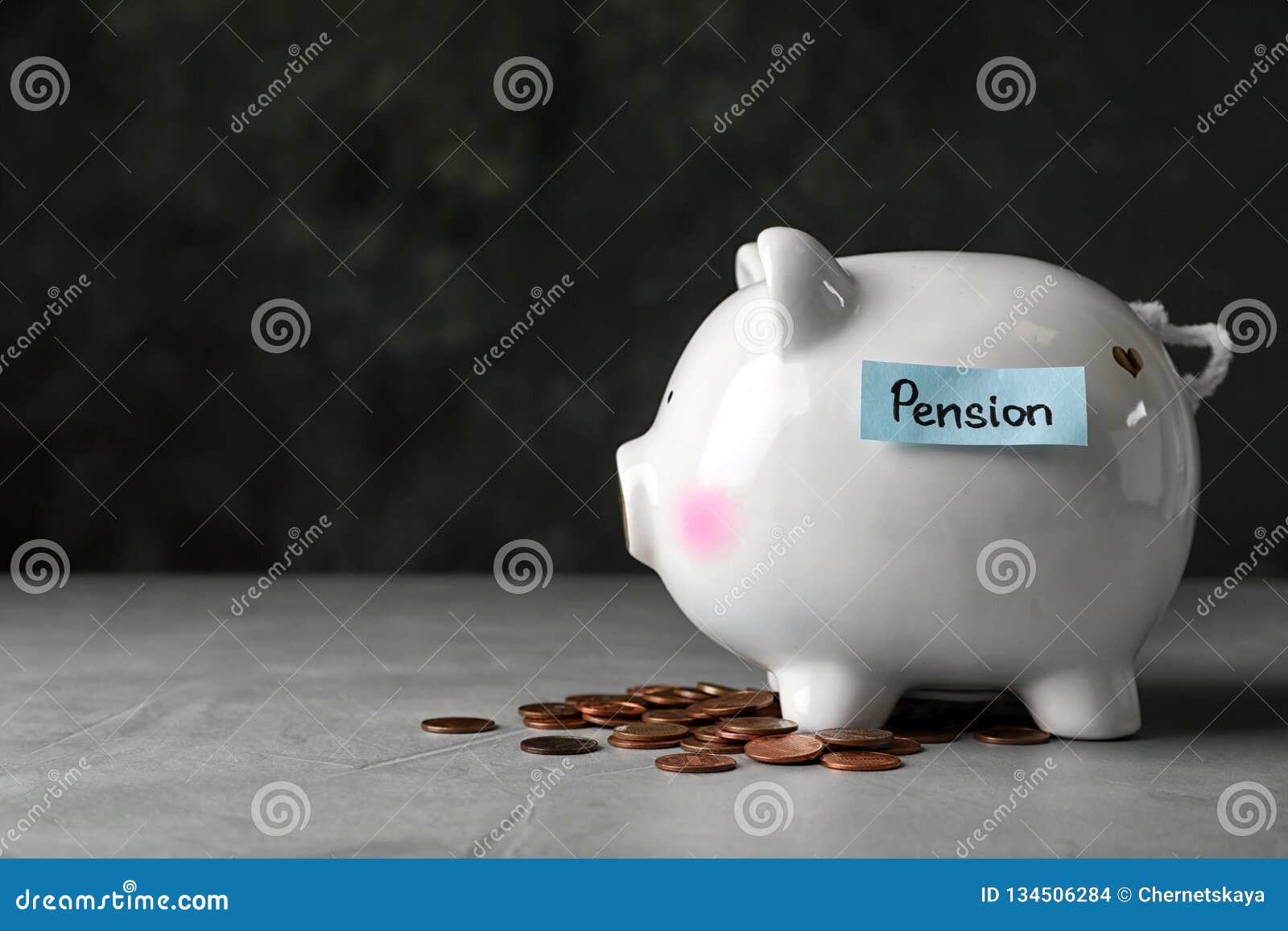 Piggy Bank with Word PENSION and Coins on Table. Stock Photo - Image of ...