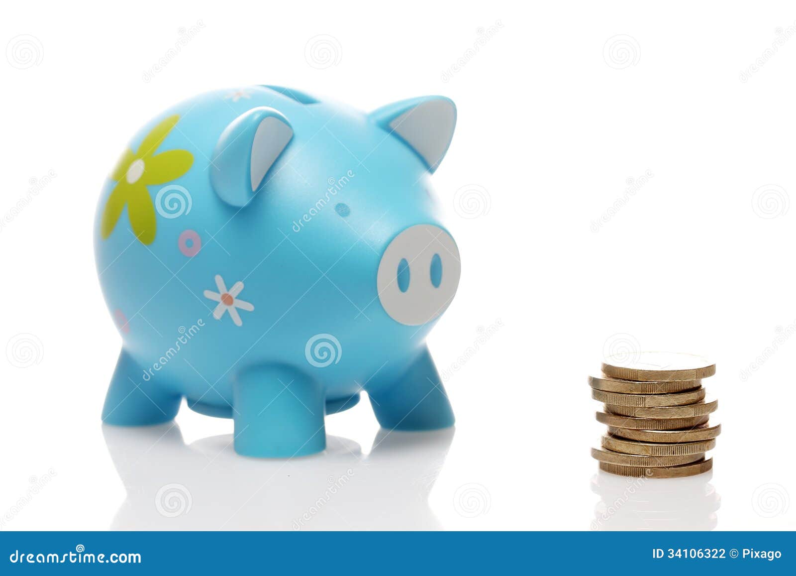 Piggy Blue with coin stock photo. Image of salary, payment - 34106322