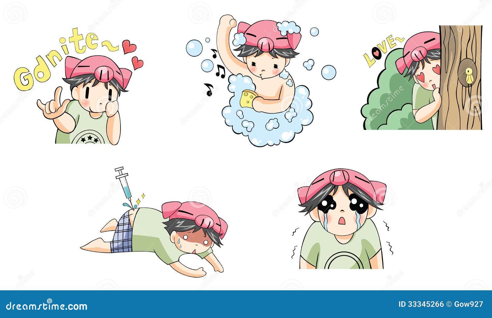 Piggy Boy Cartoon Icon in Various Action Set 2 Stock Vector ...