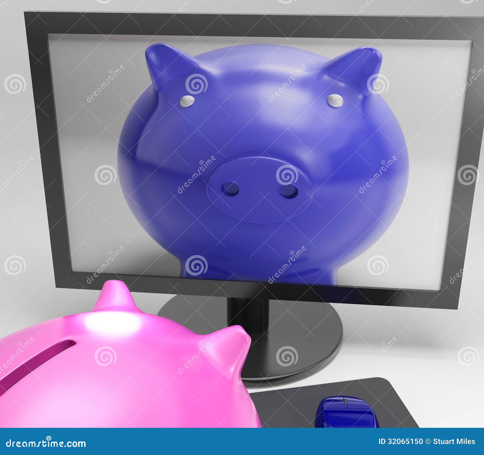Piggy on Screen Shows Digital Savings Media Stock Illustration ...