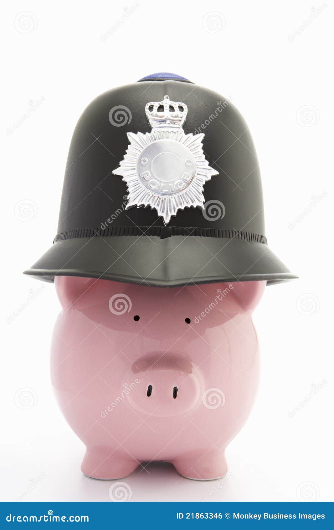 Piggybank with policehat stock photo. Image of expense - 21863346