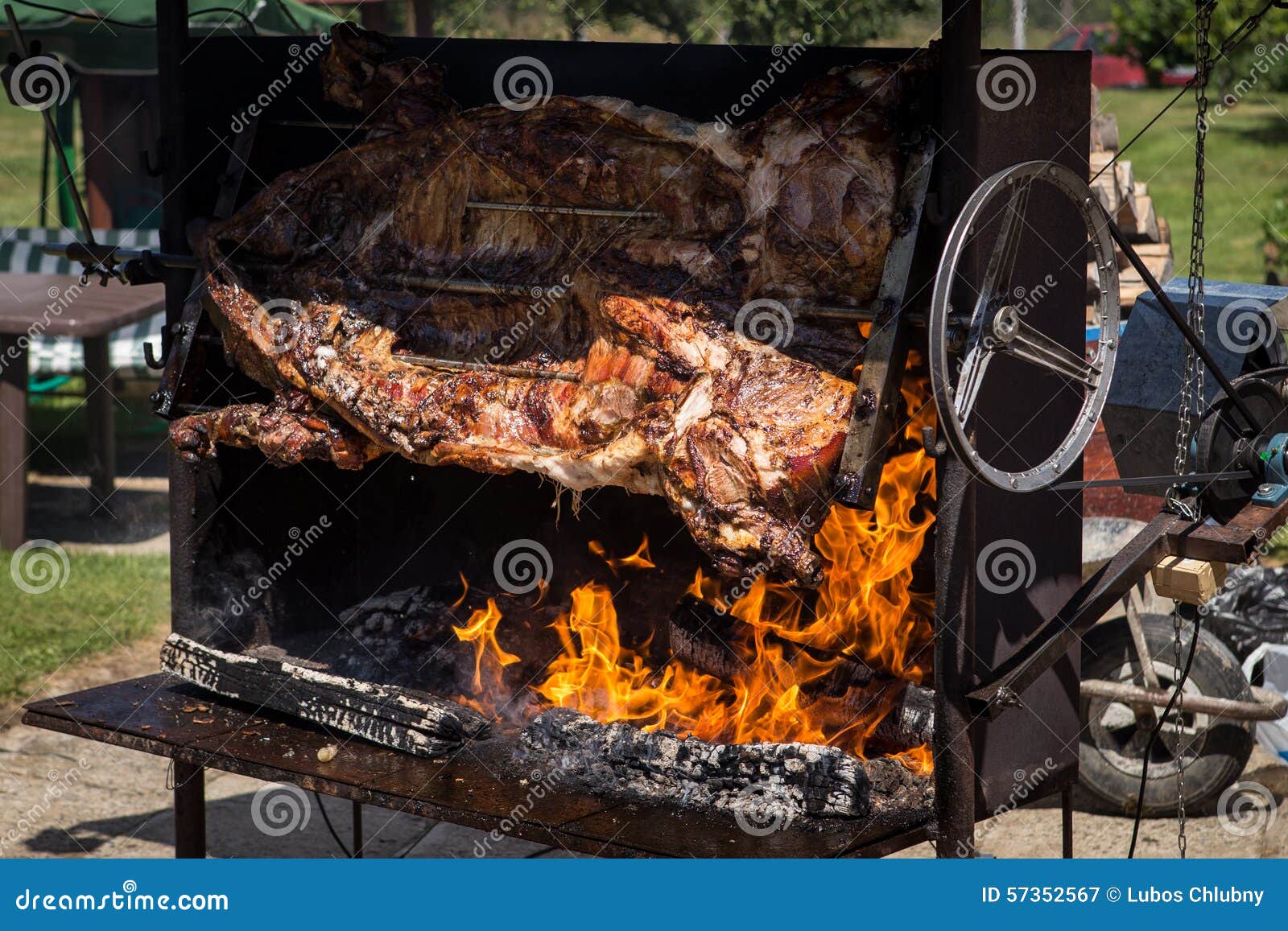 Piglet roasted on a spit stock image. Image of sacrifice - 57352567