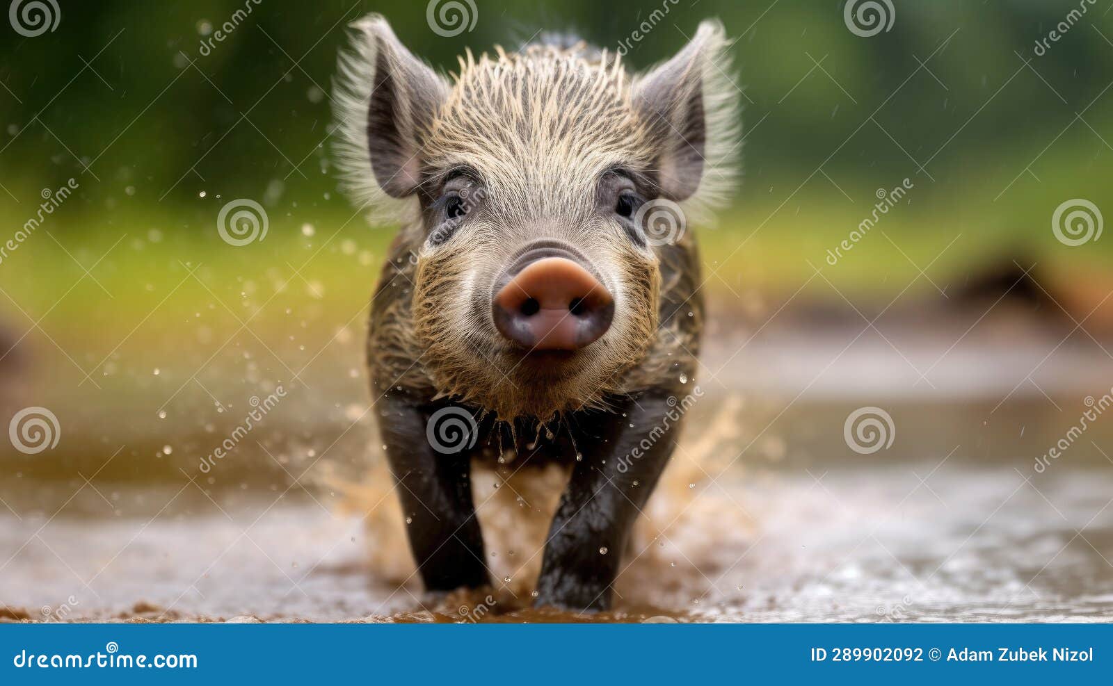 A Piglet Running through Water Stock Illustration - Illustration of ...