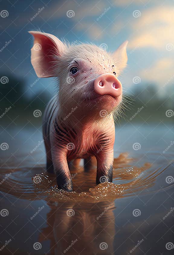 Piglet is Standing in the Water. AI Generated Stock Illustration ...