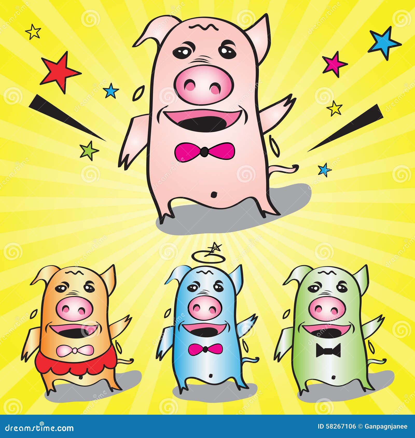The Pigs Dancing Very Happy Vector Illustration Stock Vector ...
