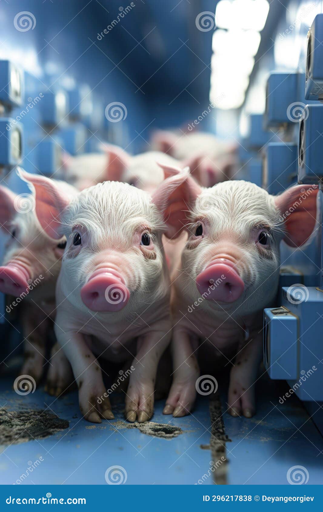 Pigs in Modern Farm Standing Next To Each Other. Electronic Devices in ...