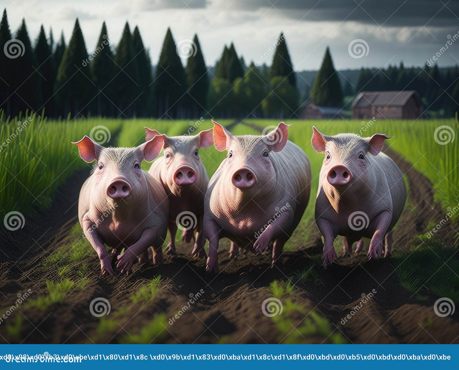 Pigs Running through the Farm. Ai Generative Stock Illustration ...