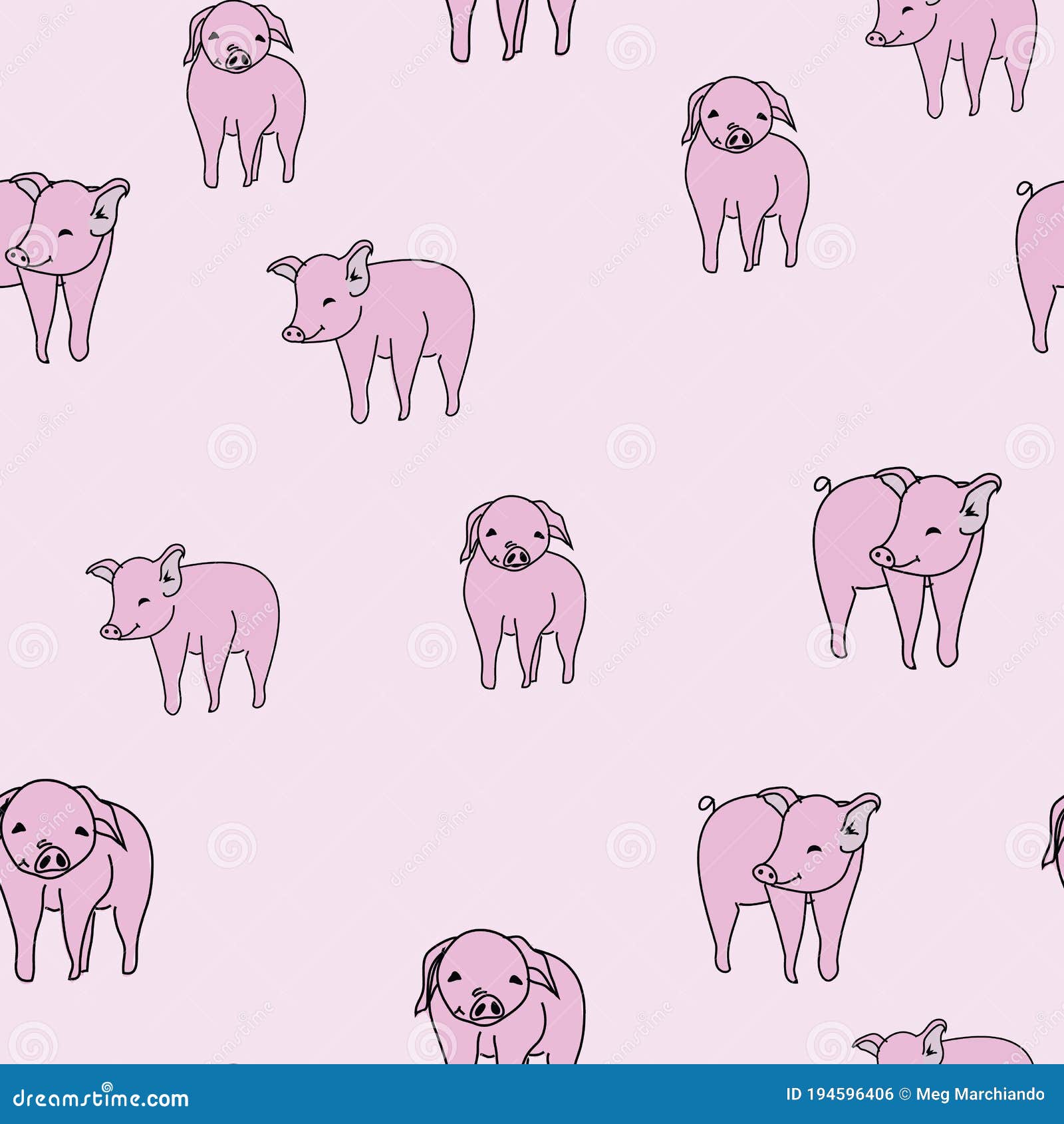 Pigs Seamless Pattern Repeat on Pale Pink Background. Vector ...