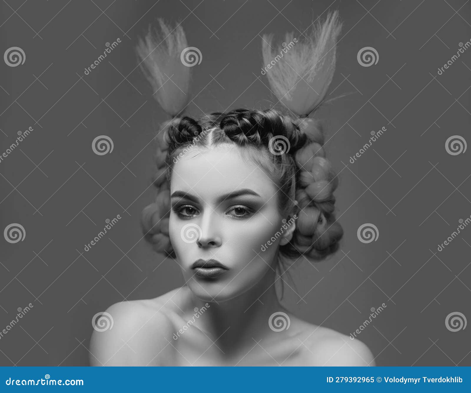 Pigtails. Beautiful Woman, Close Up Female Face Beauty Portrait. Stock ... Pigtails. Beautiful Woman, Close Up Female Face Beauty Portrait. Stock ...
