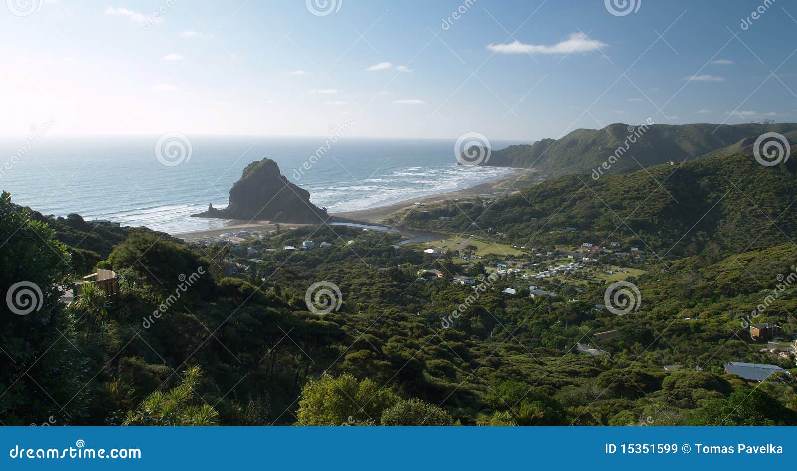 Piha beach stock image. Image of blue, rock, living, famous - 15351599